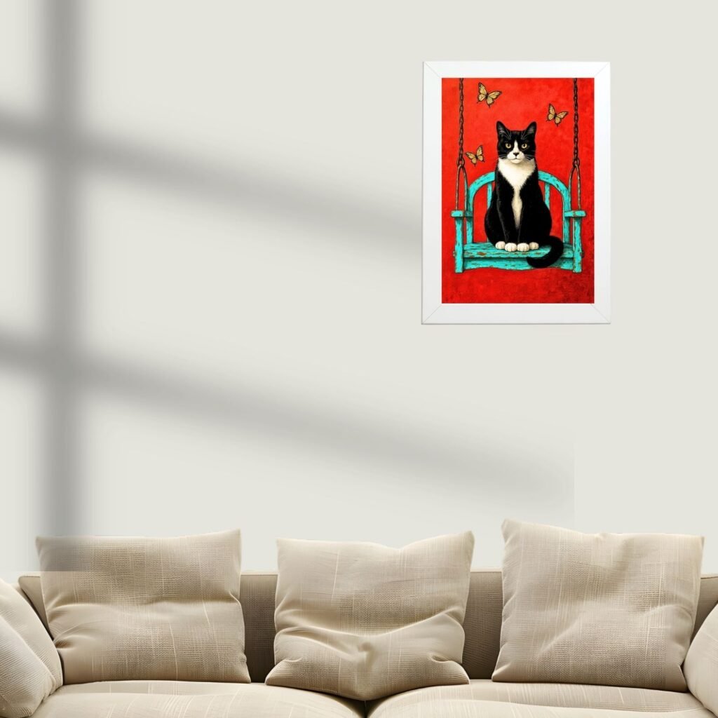 Poster u ramu Mačka na Ljuljašci - Idealan poklon za sve mačkoljupce ...
